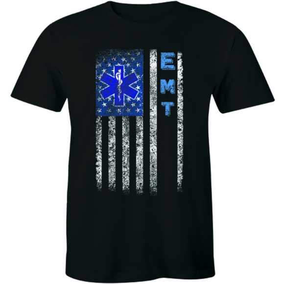 Half It | Shirts | Emergency Medical Technician Men Emt Flag Tshirt ...